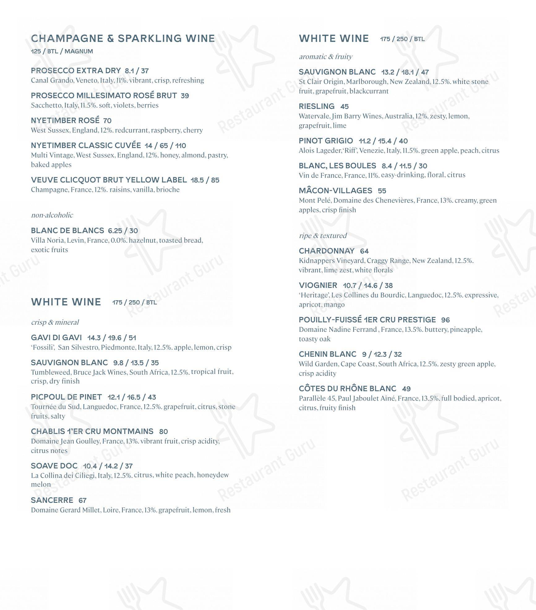 Menu at Coppa Club Tower Bridge, London, 3 Lower Thames St