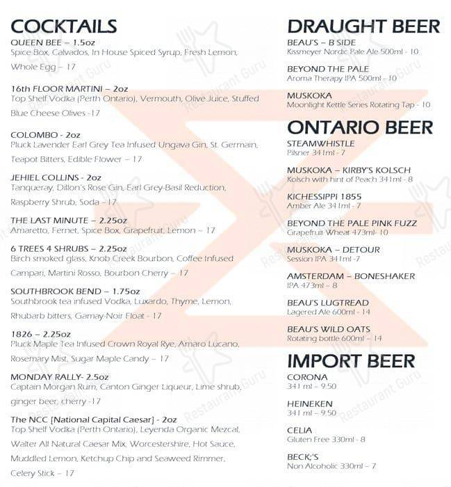 Menu at Copper Spirits and Sights pub & bar, Ottawa
