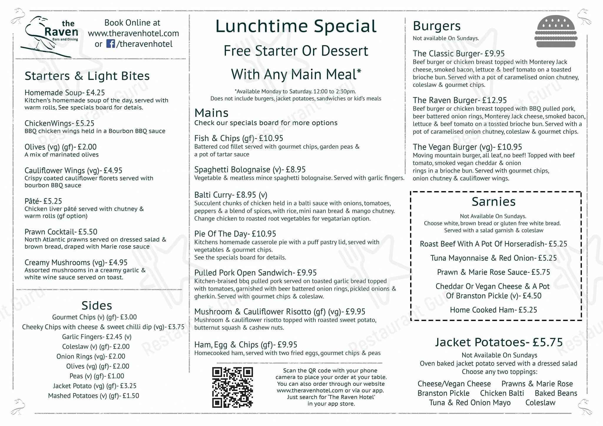 Menu at The Raven Hotel pub & bar, Corby