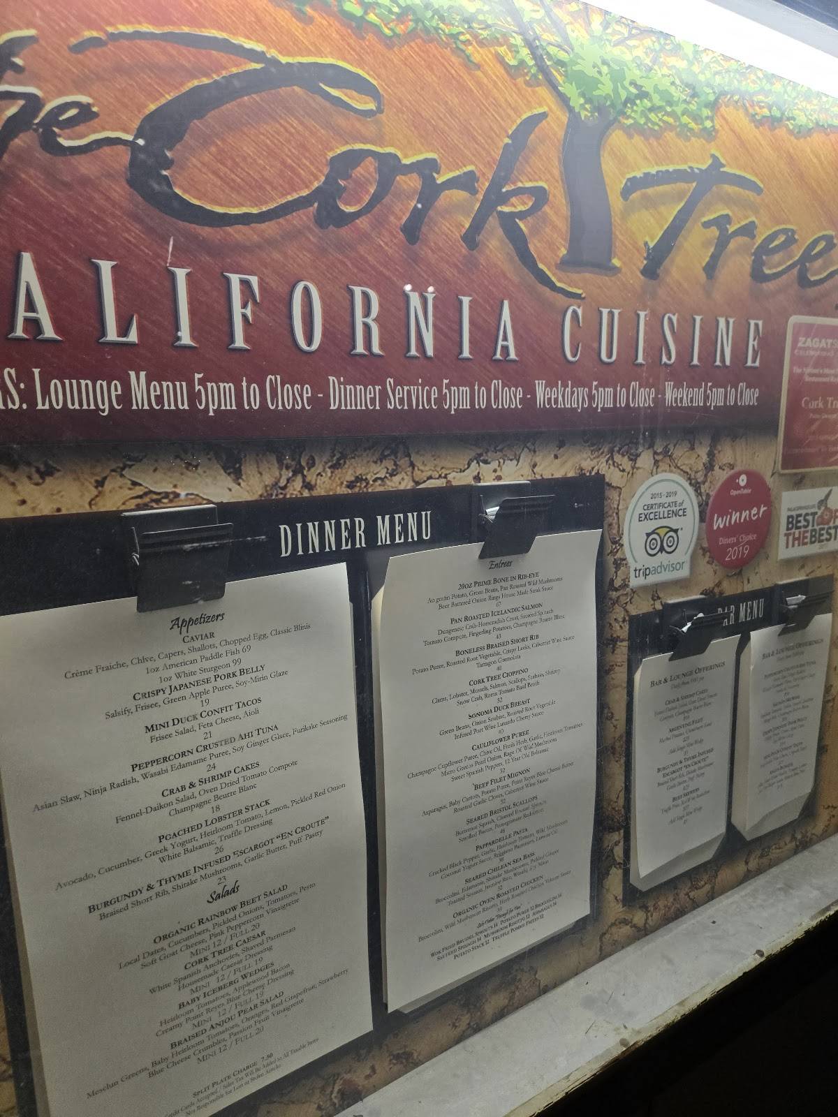 Menu at Cork Tree Restaurant, Palm Desert