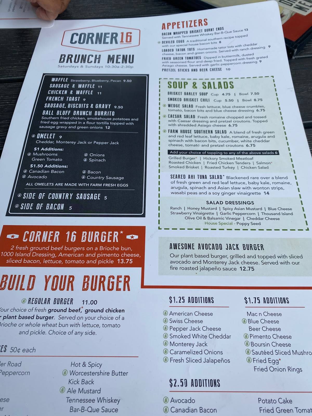 Menu at Corner16 restaurant, Knoxville, Bob Kirby Rd