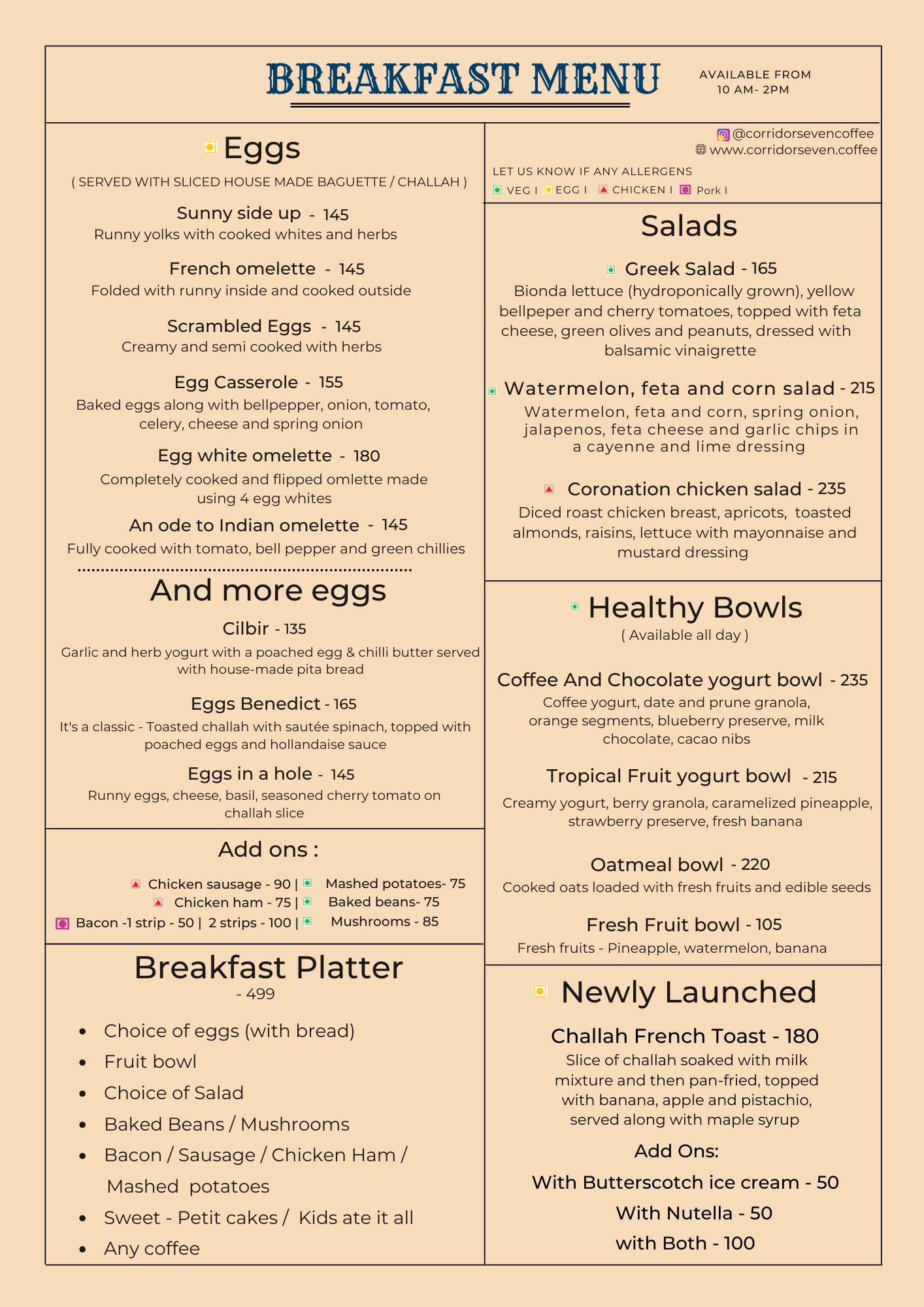 Menu at Corridor Seven Coffee Roasters, Nagpur