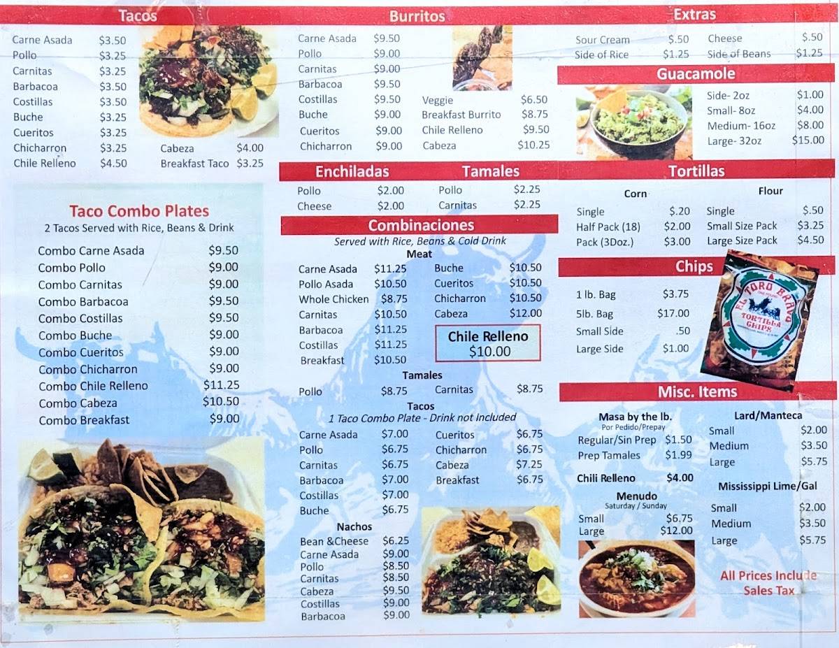 Menu at El Toro Bravo Tortilleria restaurant, Costa Mesa, 745 W 19th St ...