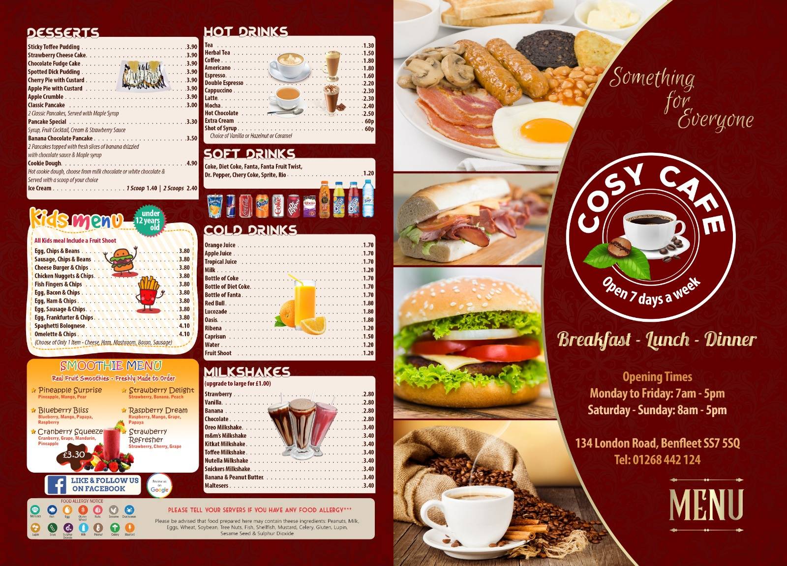 Menu at Cosy Cafe, South Benfleet