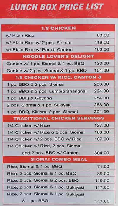 Menu at Country Chicken restaurant, Manila, Masangkay St