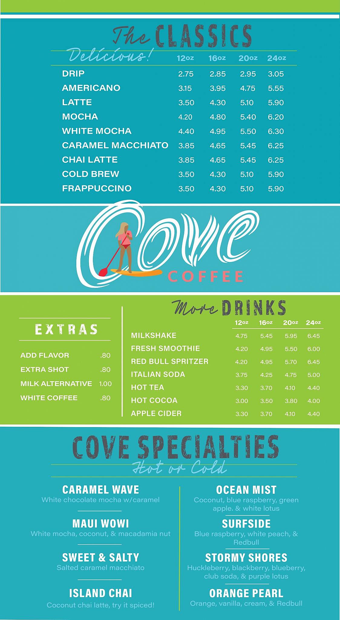 Menu at Cove Coffee Co., Port Orchard