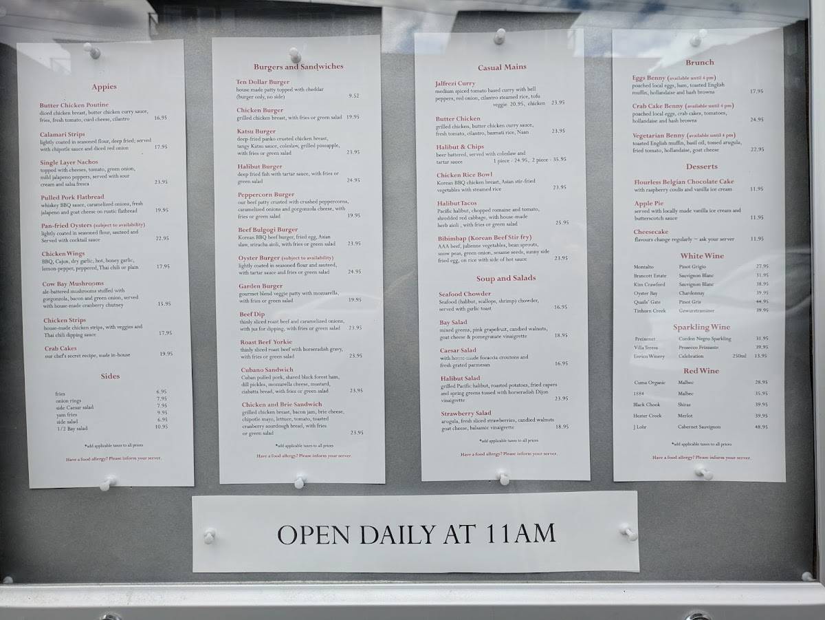 Menu at Cow Bay Marine Pub Inc, Cowichan Bay