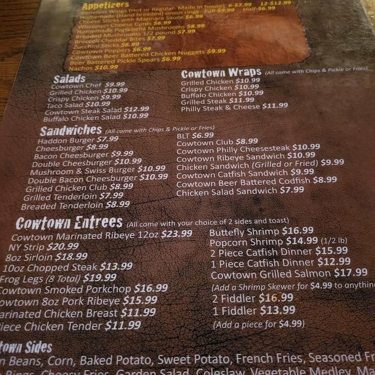 Menu at Cow Town USA pub & bar, Carlisle