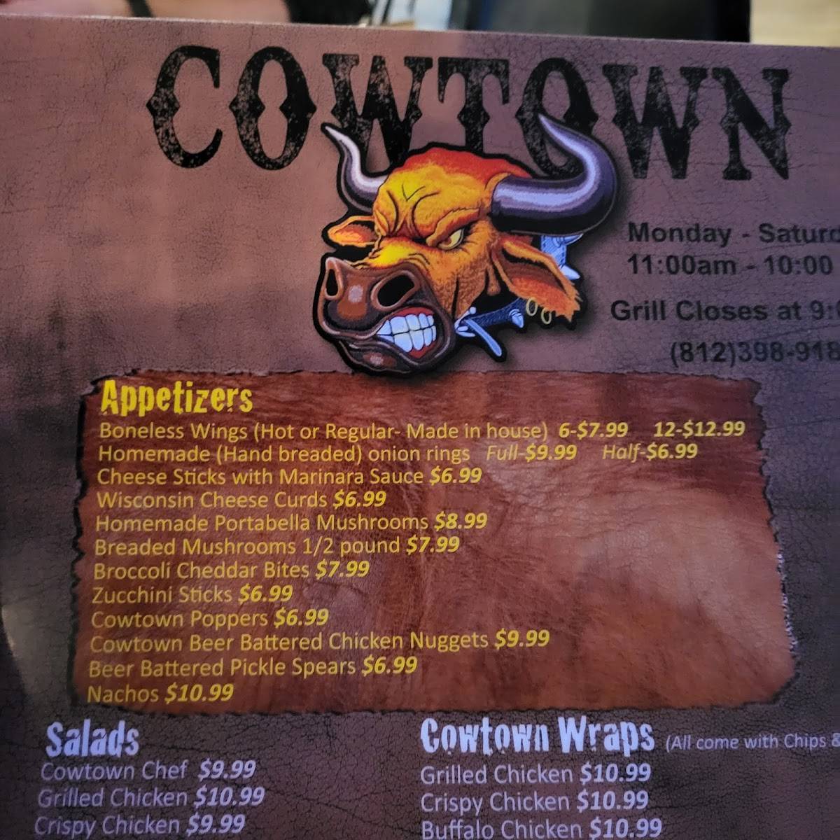 Menu at Cow Town USA pub & bar, Carlisle