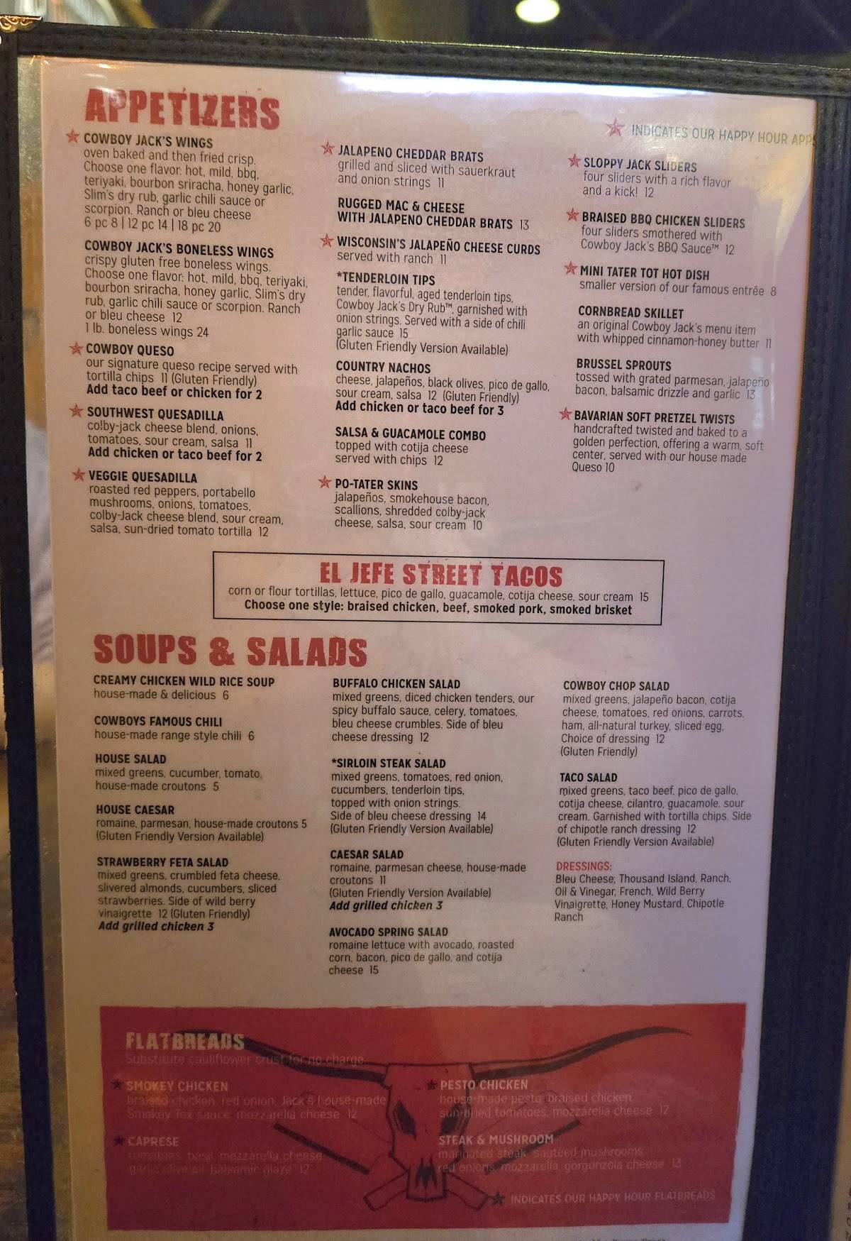 Menu at Cowboy Jacks Bloomington pub & bar, Bloomington, Southtown Dr
