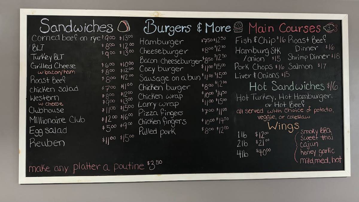 Menu at Cozy Diner restaurant, Matheson