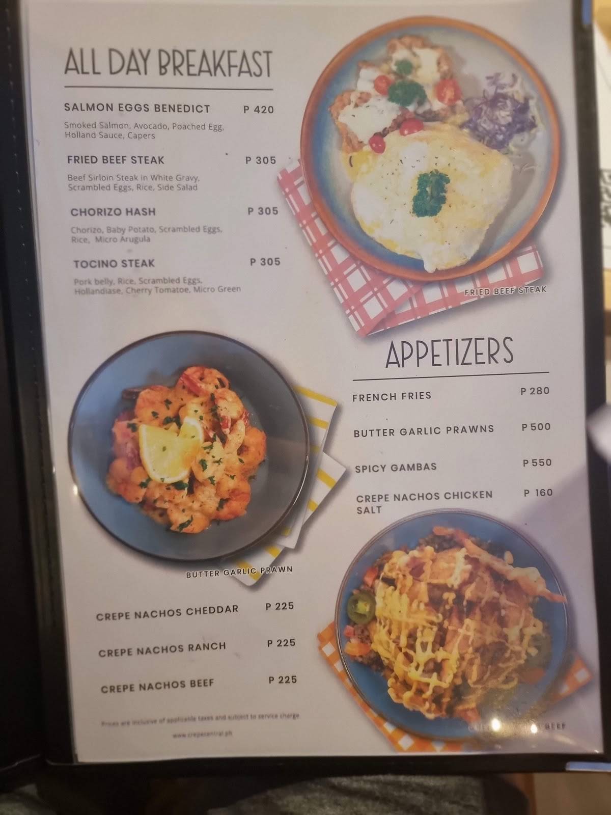 Menu at Crêpe Central restaurant, Quezon City