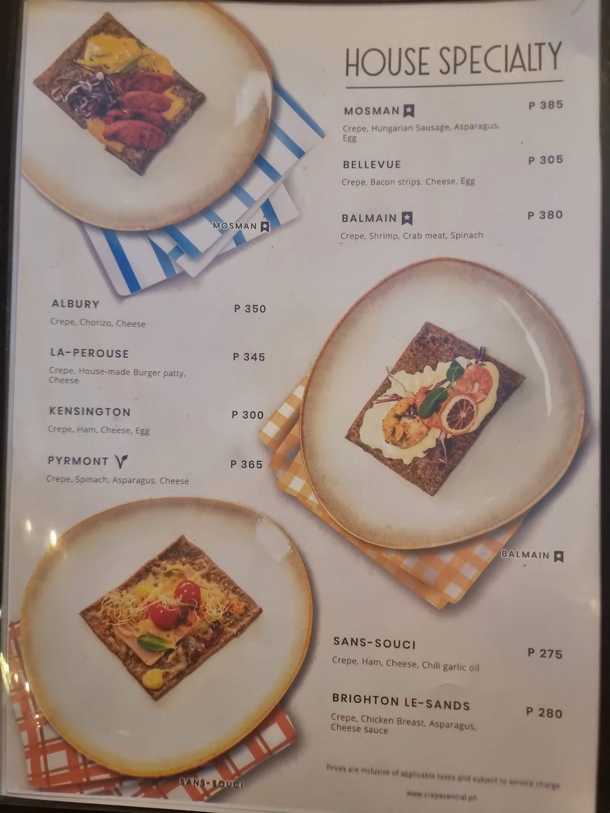 Menu at Crêpe Central restaurant, Quezon City
