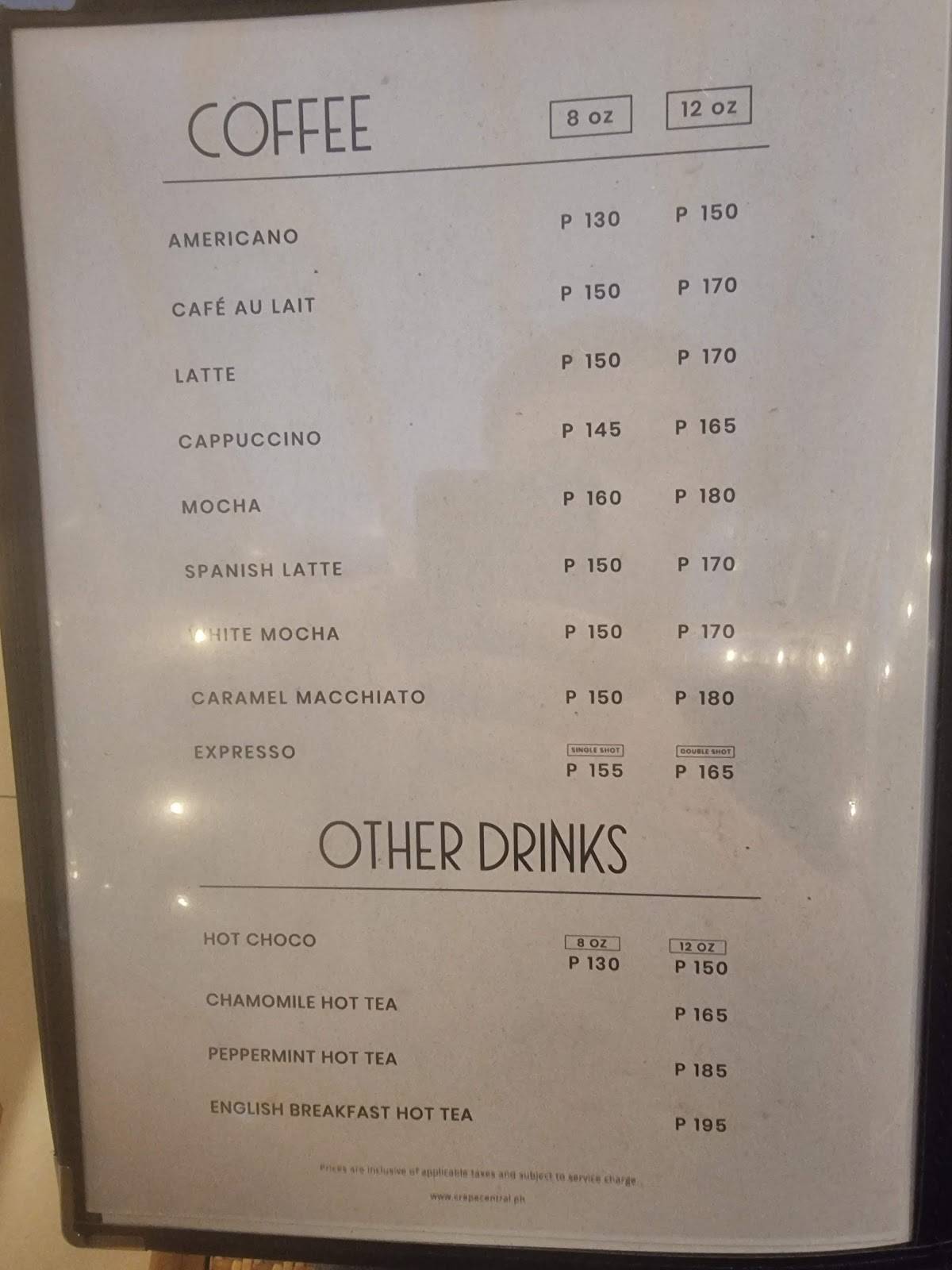 Menu at Crêpe Central restaurant, Quezon City