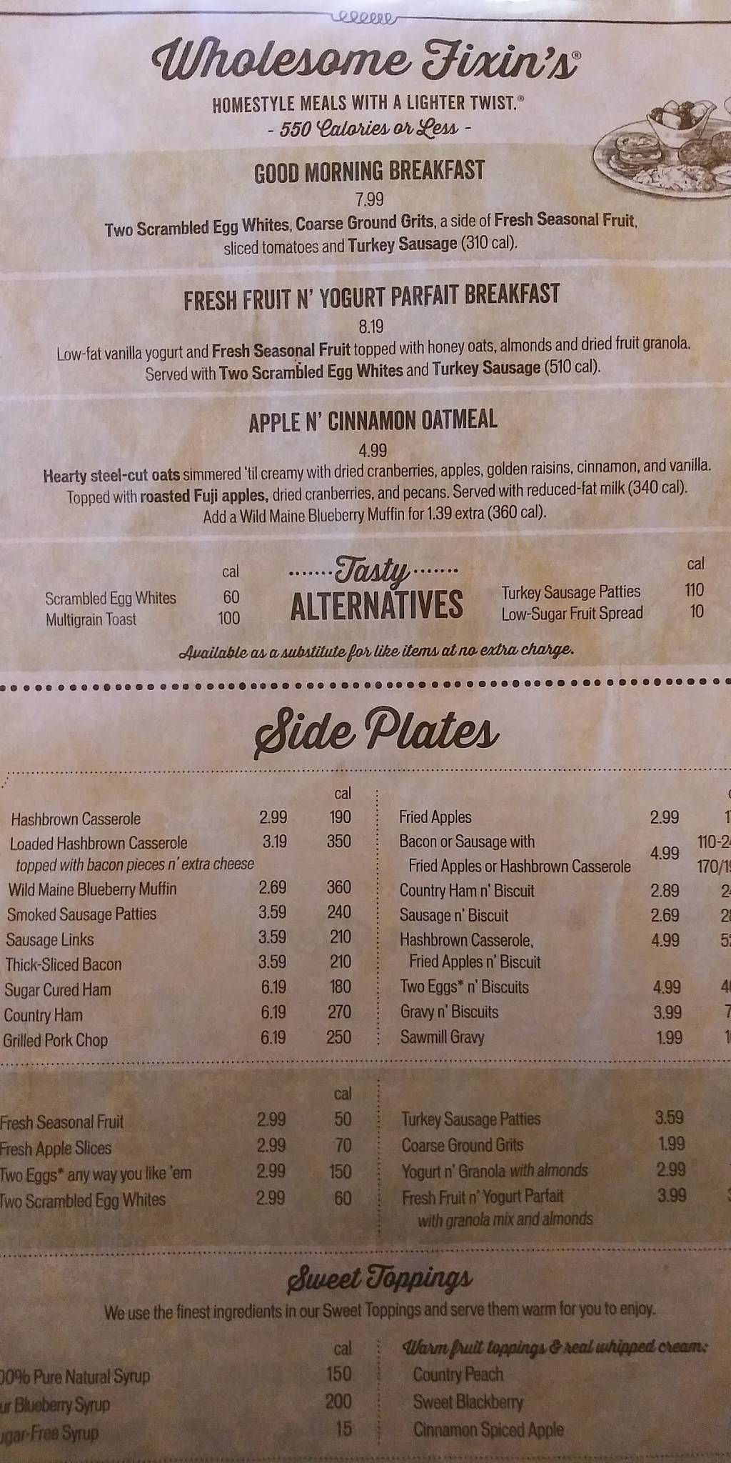 Menu at Cracker Barrel Old Country Store, Dayton, 7171 Miller Ln