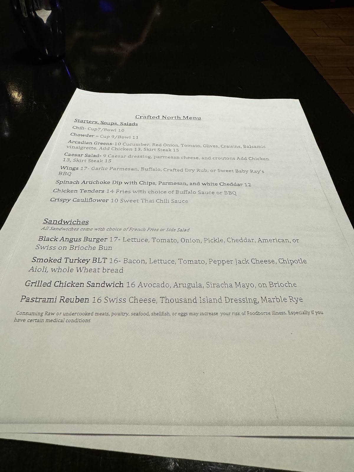 Menu at Crafted North pub & bar, Pittsburgh