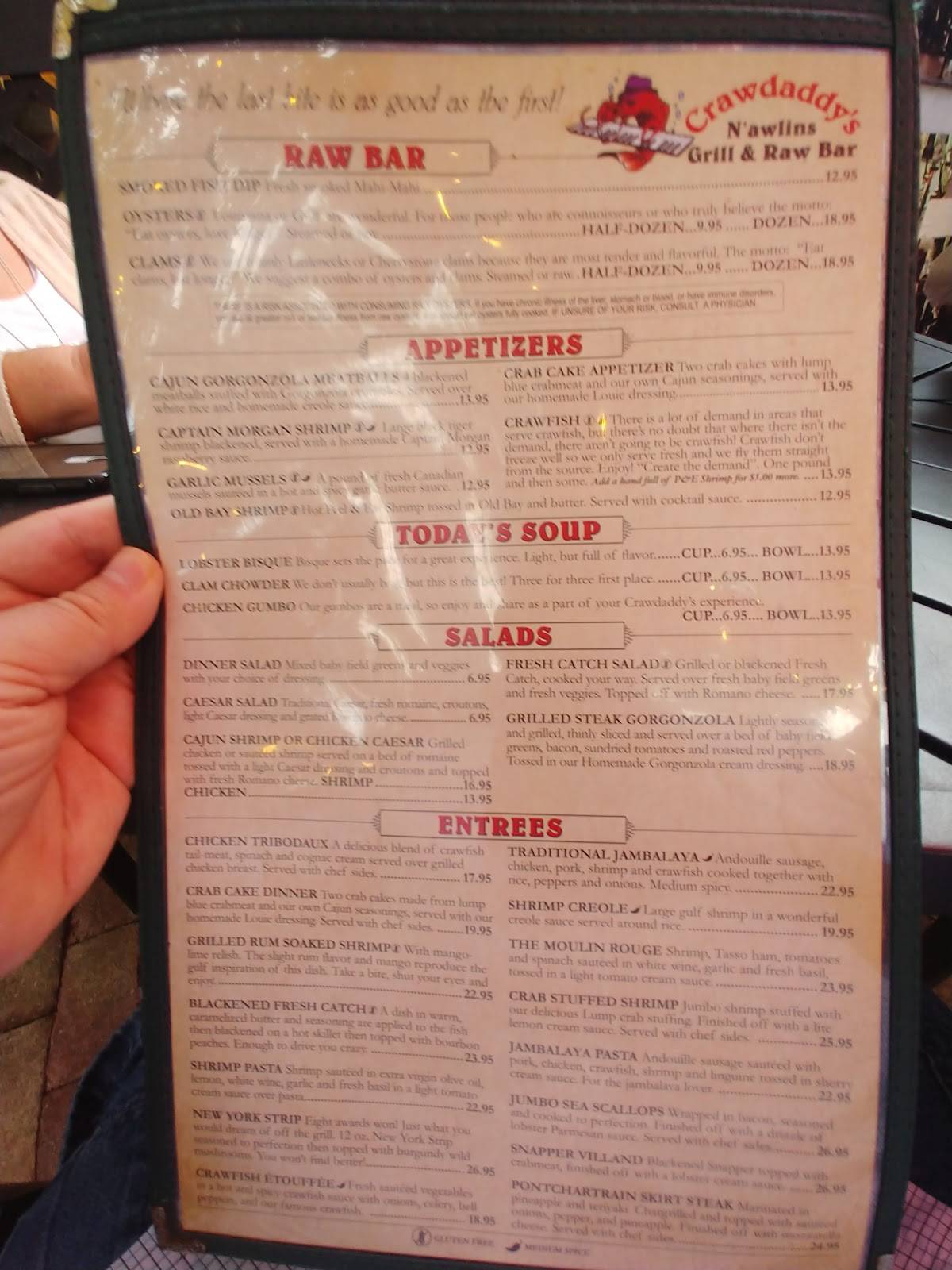 Menu at Crawdaddy's Grill and Raw Bar, Jensen Beach
