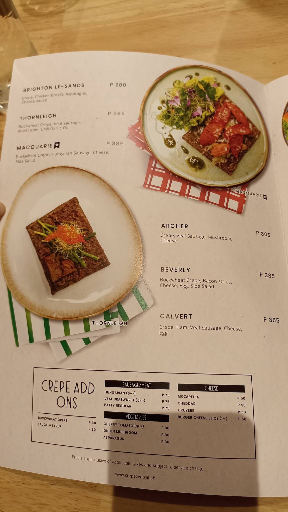 Menu at Crêpe Central restaurant, Quezon City