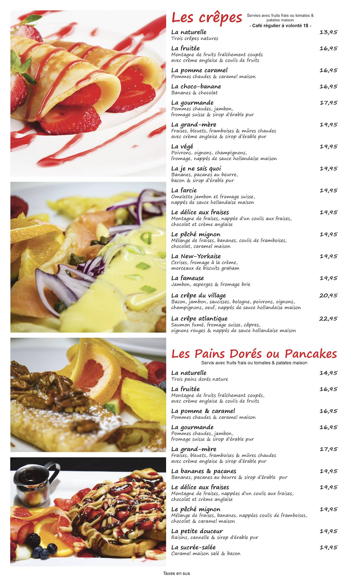 Menu au Crêperie Du Village & Plus restaurant, Sainte-Julie
