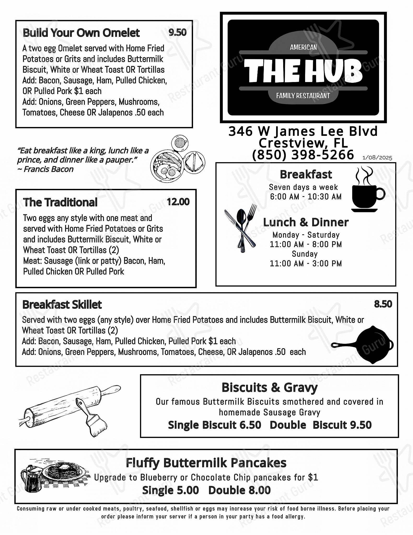 Menu at The Hub American Family Restaurant, Crestview