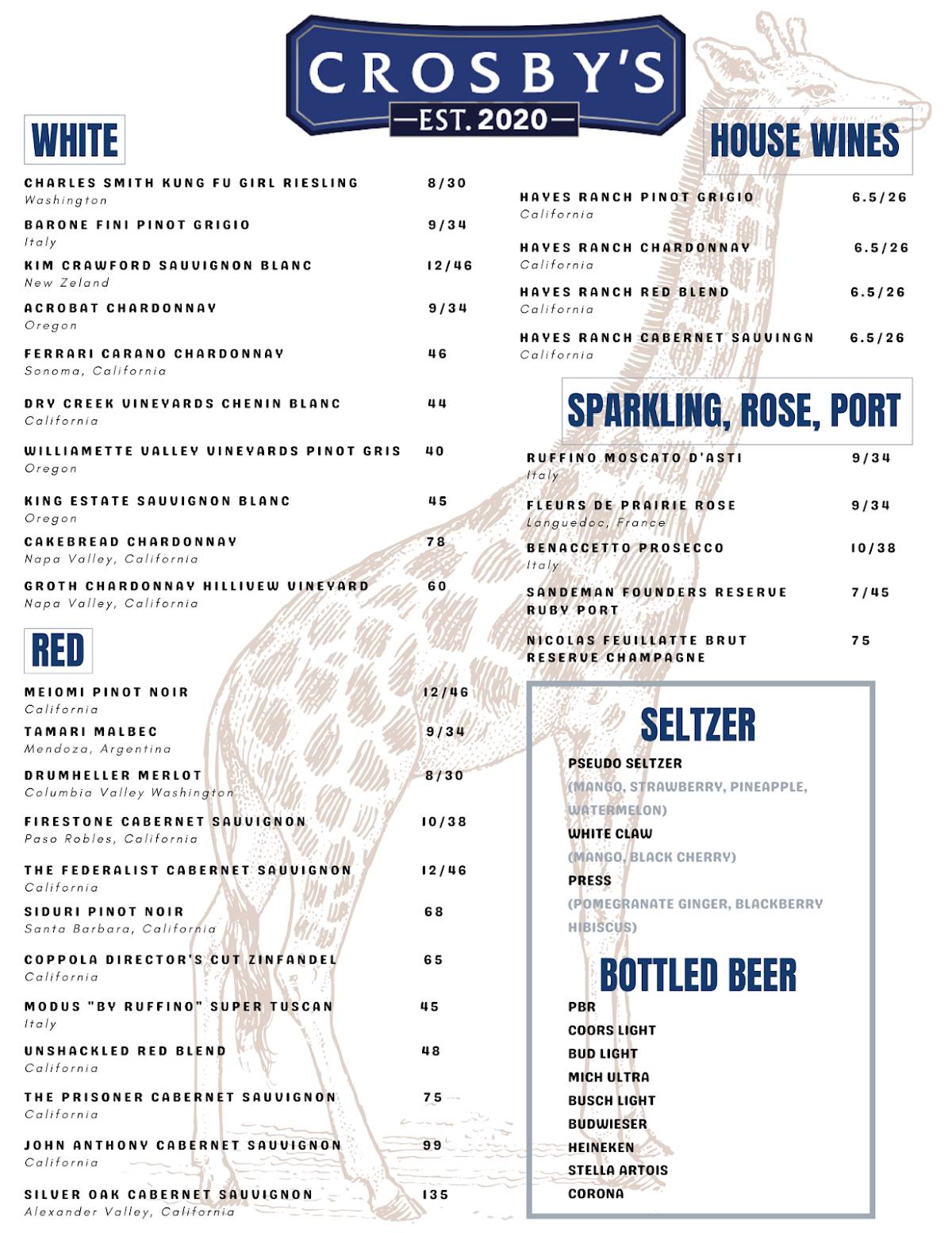 Menu at Crosby's pub & bar, Cedar Rapids
