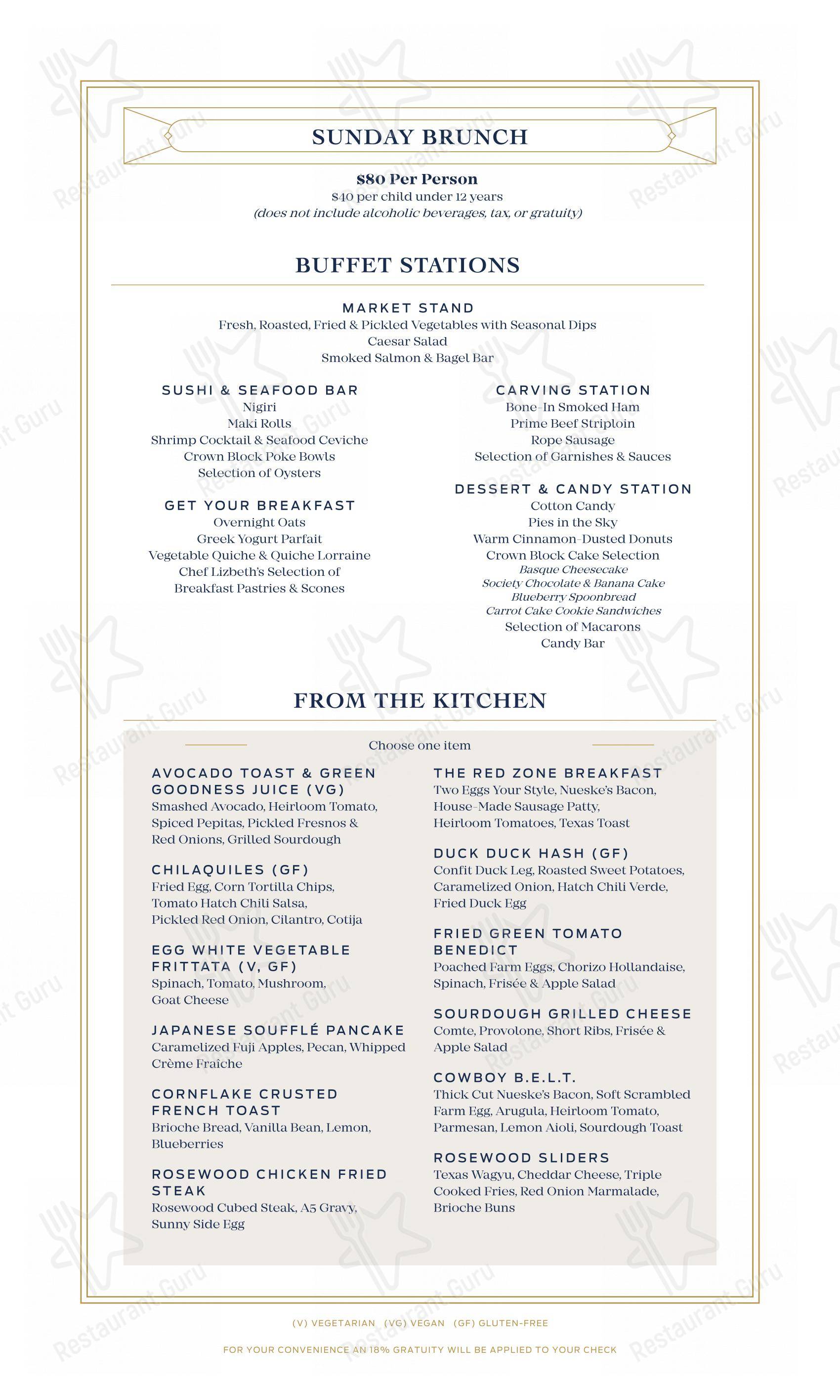 Menu at Crown Block restaurant, Dallas