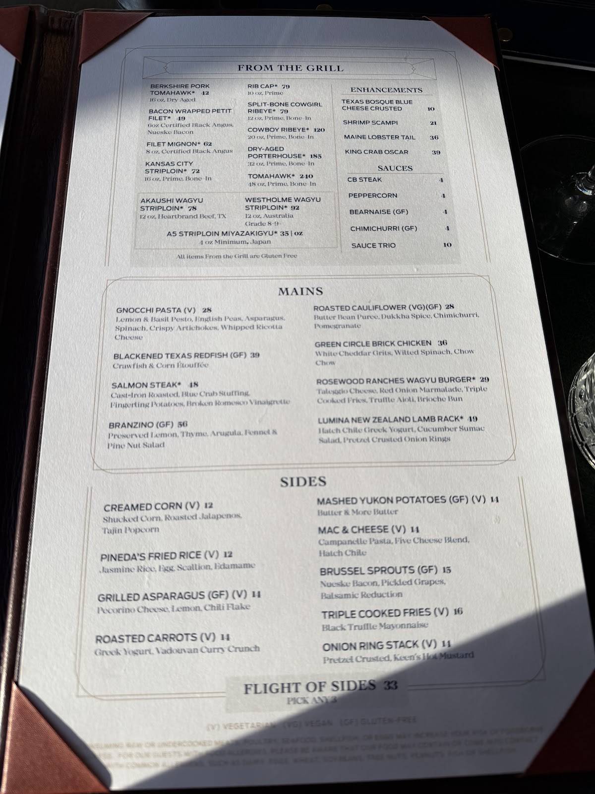 Menu at Crown Block restaurant, Dallas