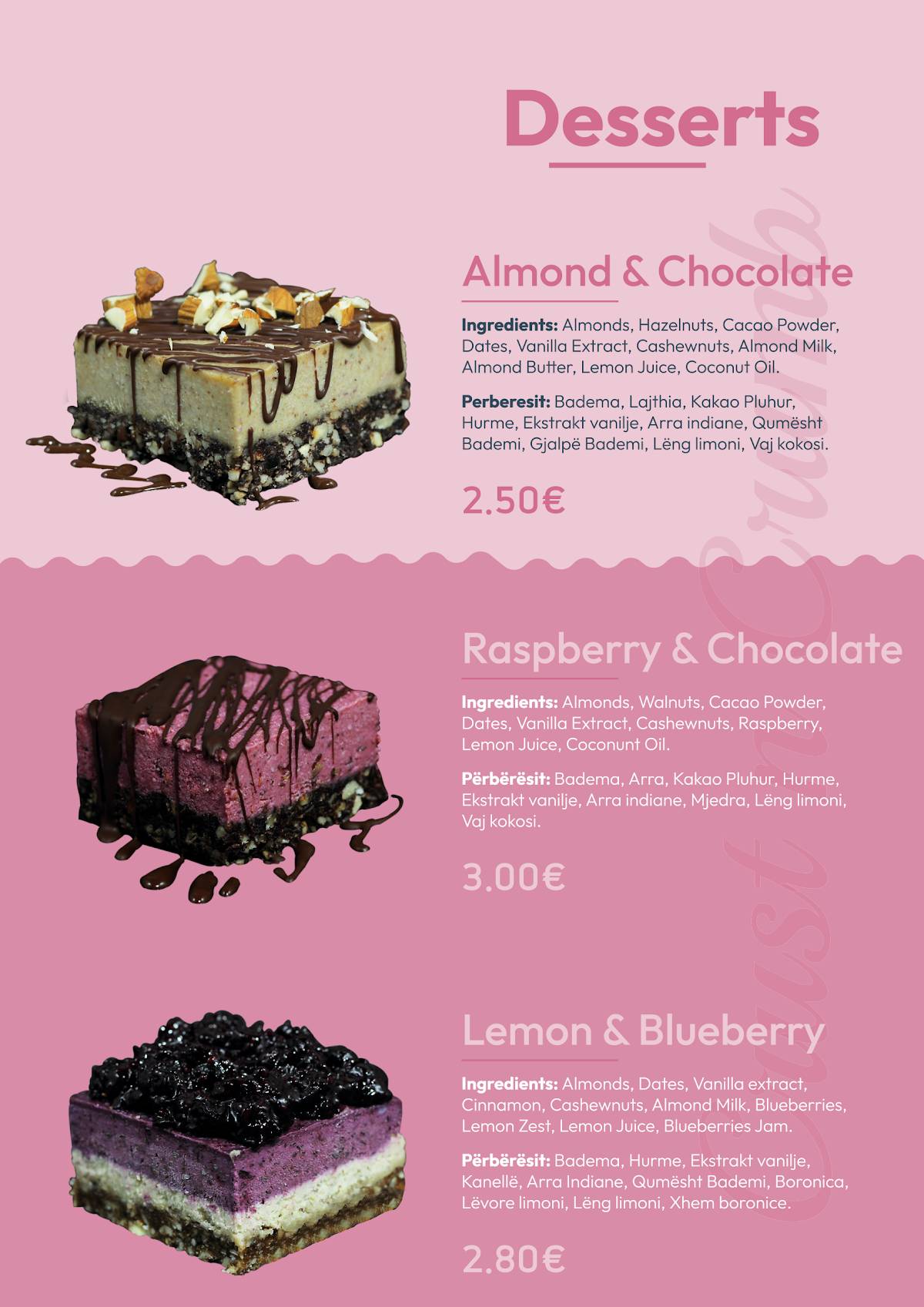 Menu at Crust n Crumb restaurant, Prishtina