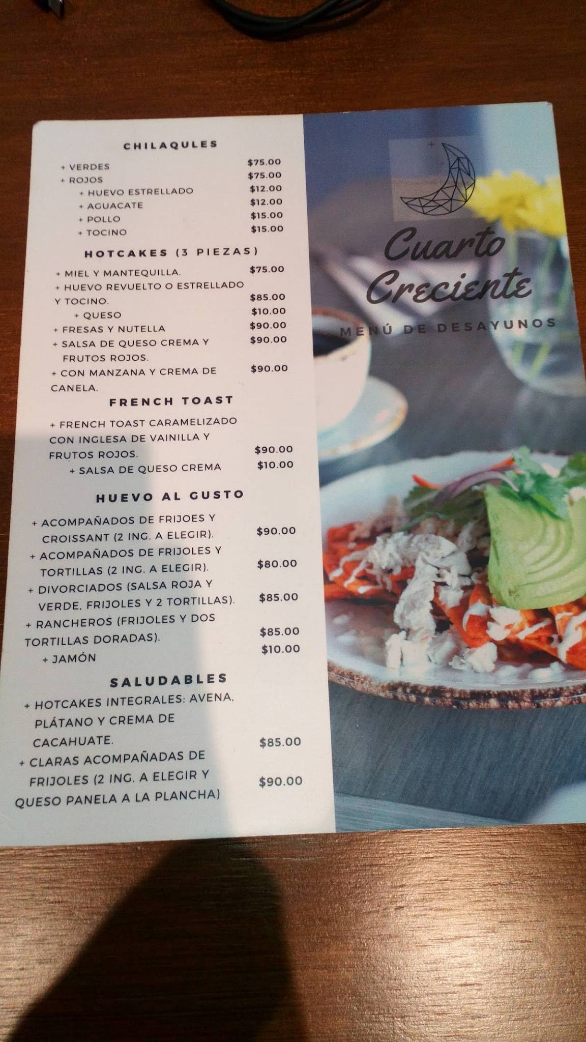 Carta del postres Cuarto Creciente, San Nicolás del los Garza