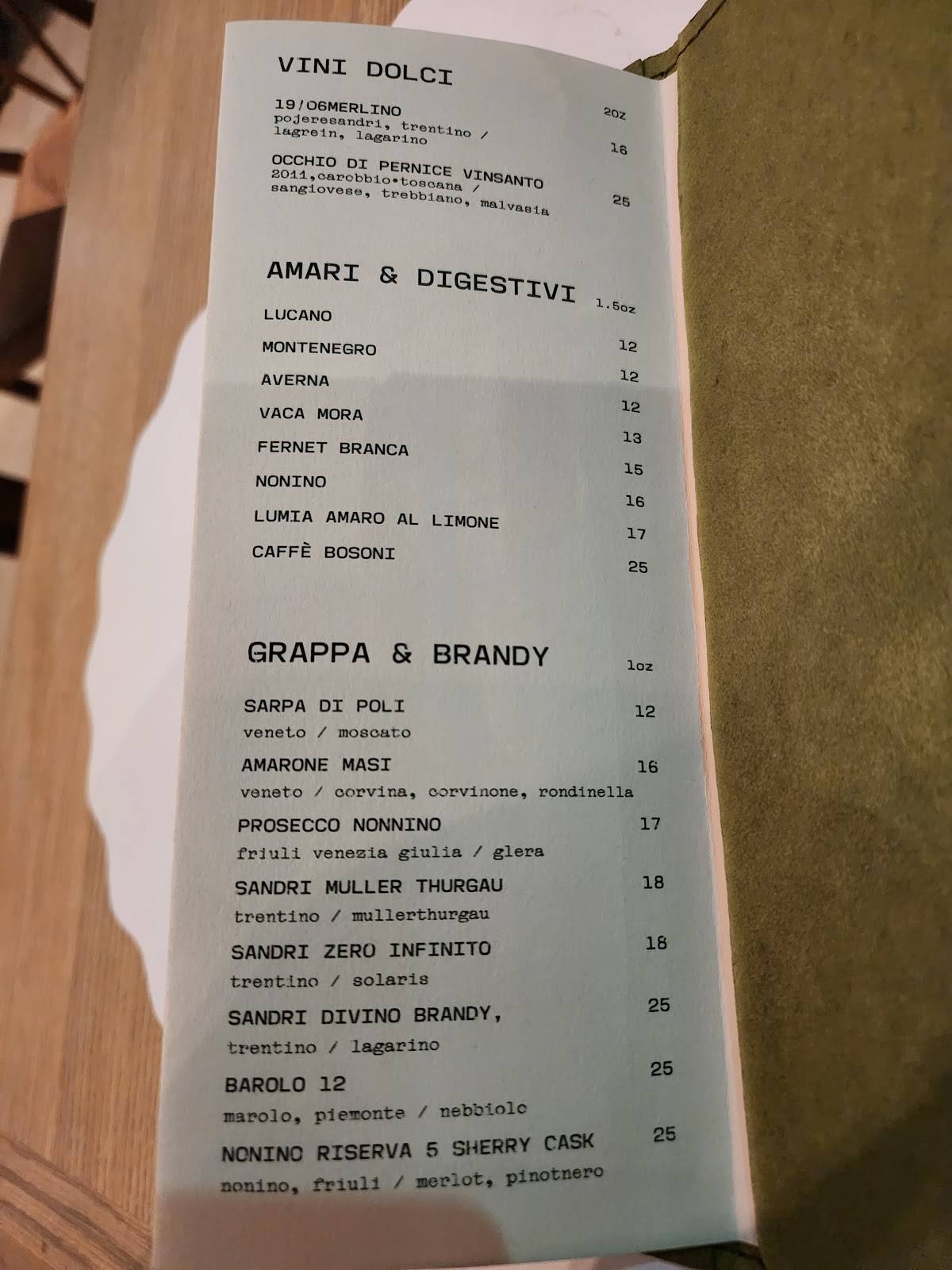 Menu at Cucina Buca restaurant, Toronto