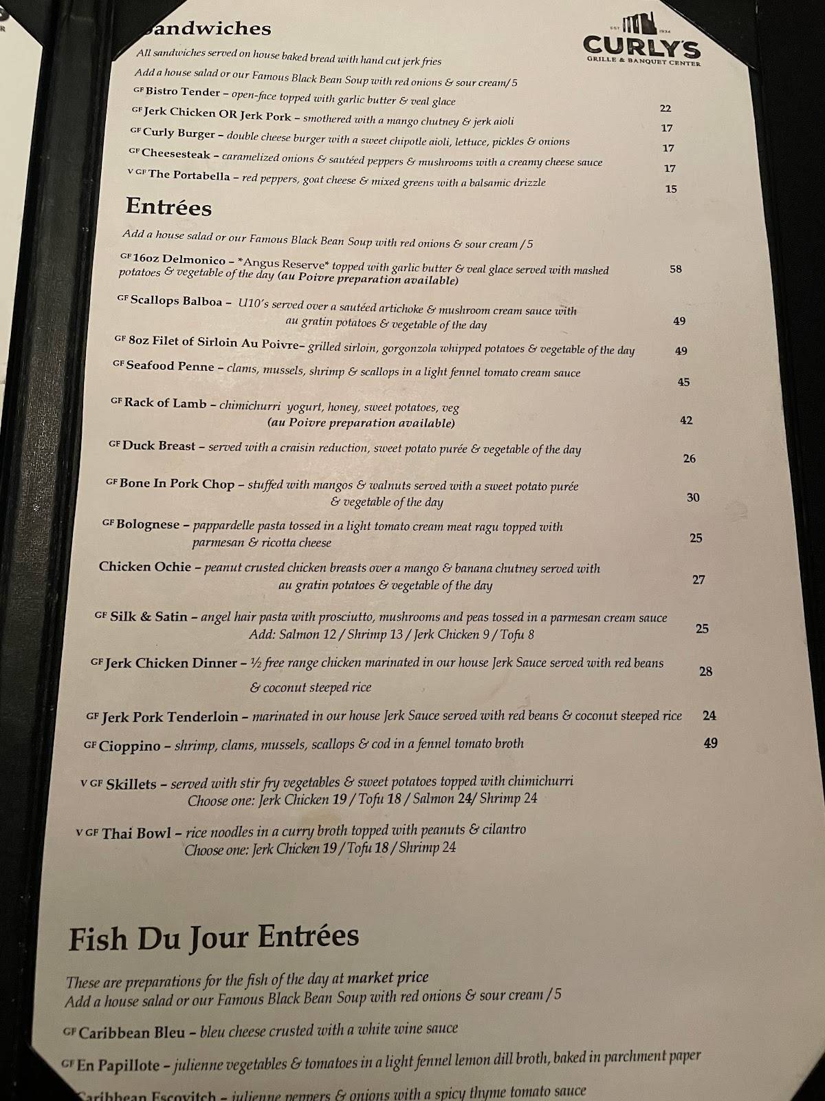 Menu at Curly's Grille restaurant, Lackawanna