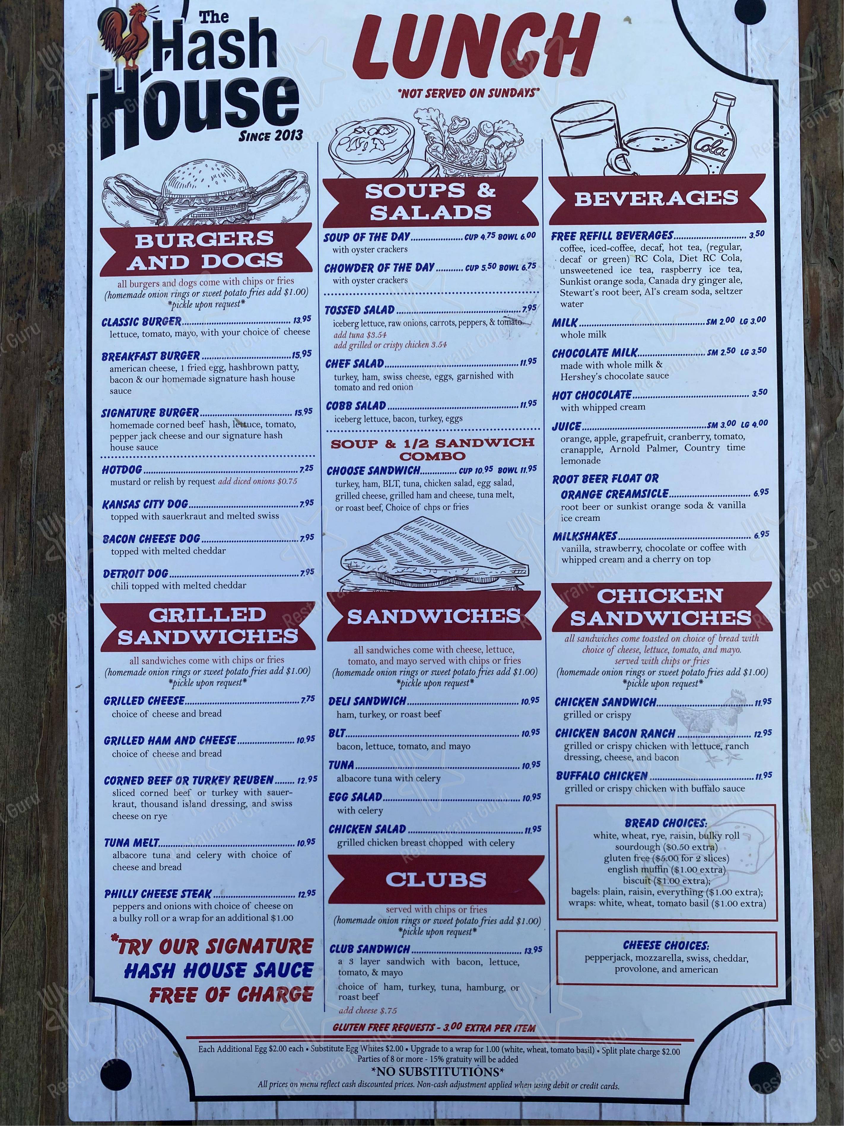 Menu at D&J's Hash House restaurant, Southwick