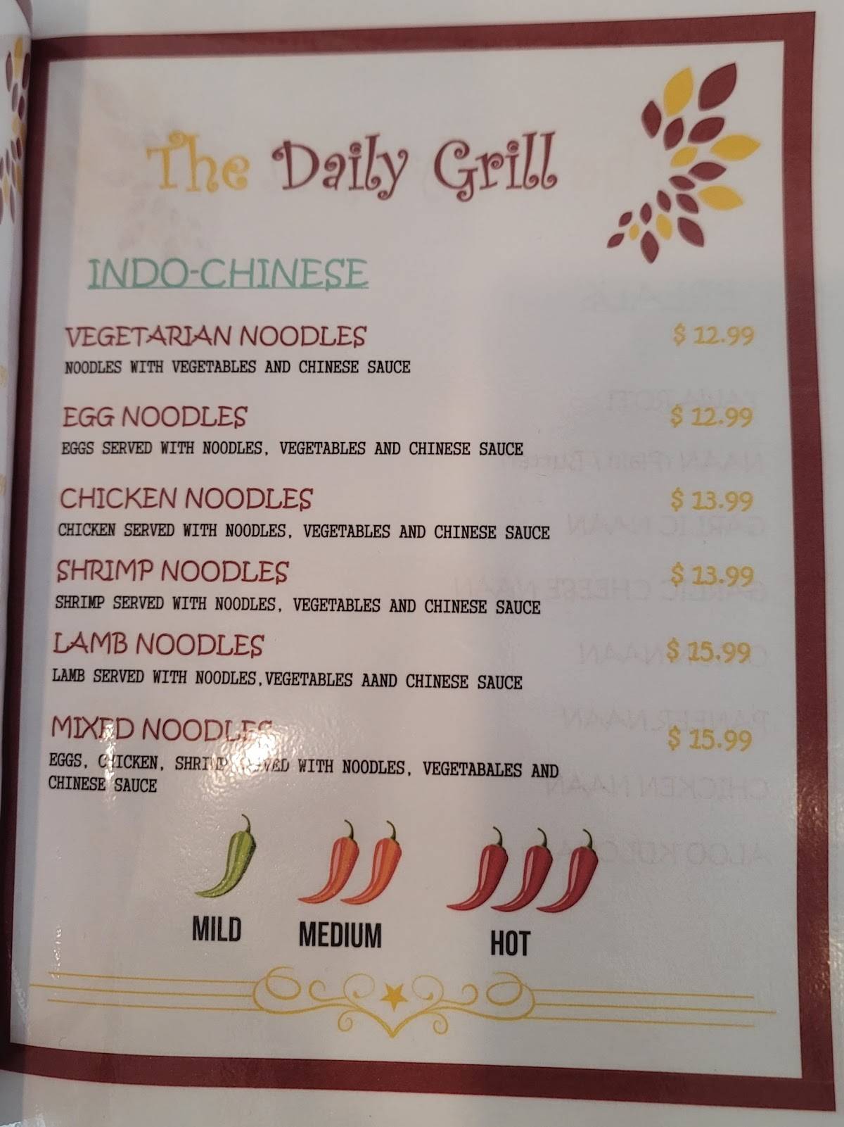 Menu at DAILY GRILL INDIAN RESTAURANT, Napoleon