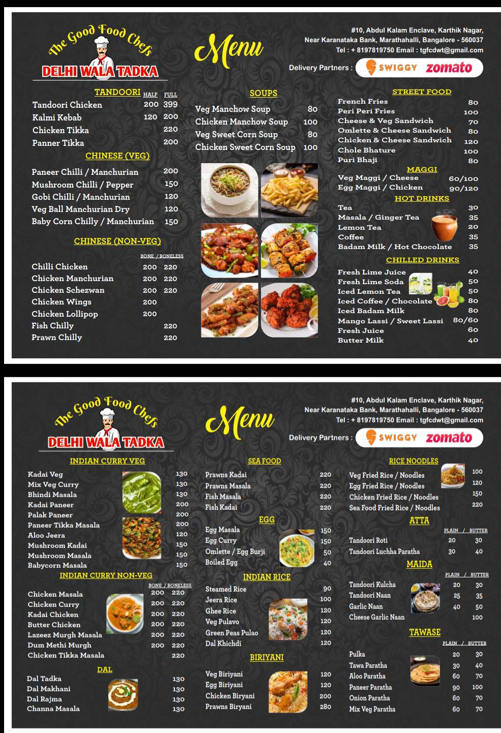 Menu at Delhi Wala Tadka, Bengaluru
