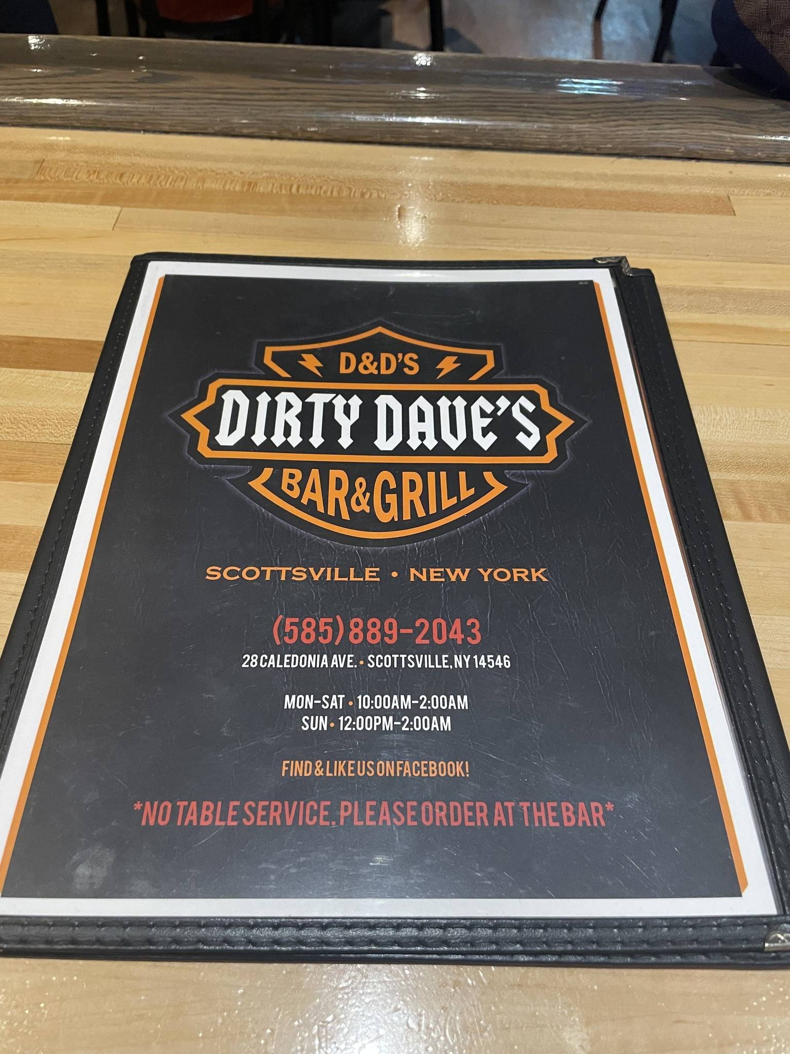 Menu at DIRTY DAVES pub & bar, Scottsville, 28 Caledonia Ave