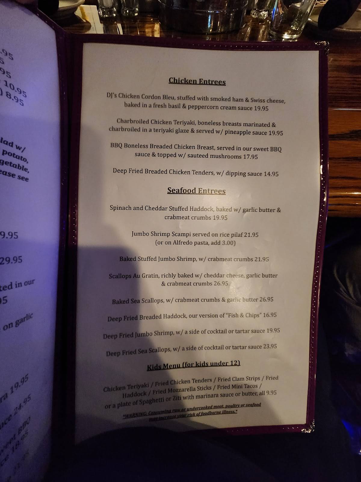 Menu at DJ's Restaurant, Ludlow