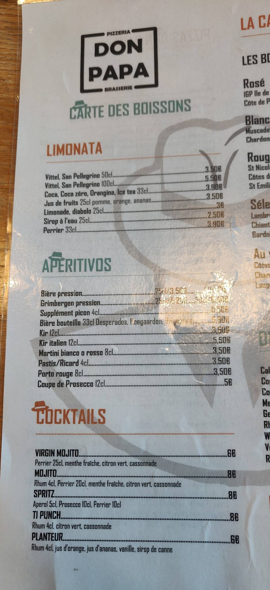 Menu au DON PAPA restaurant, Saint-Nazaire