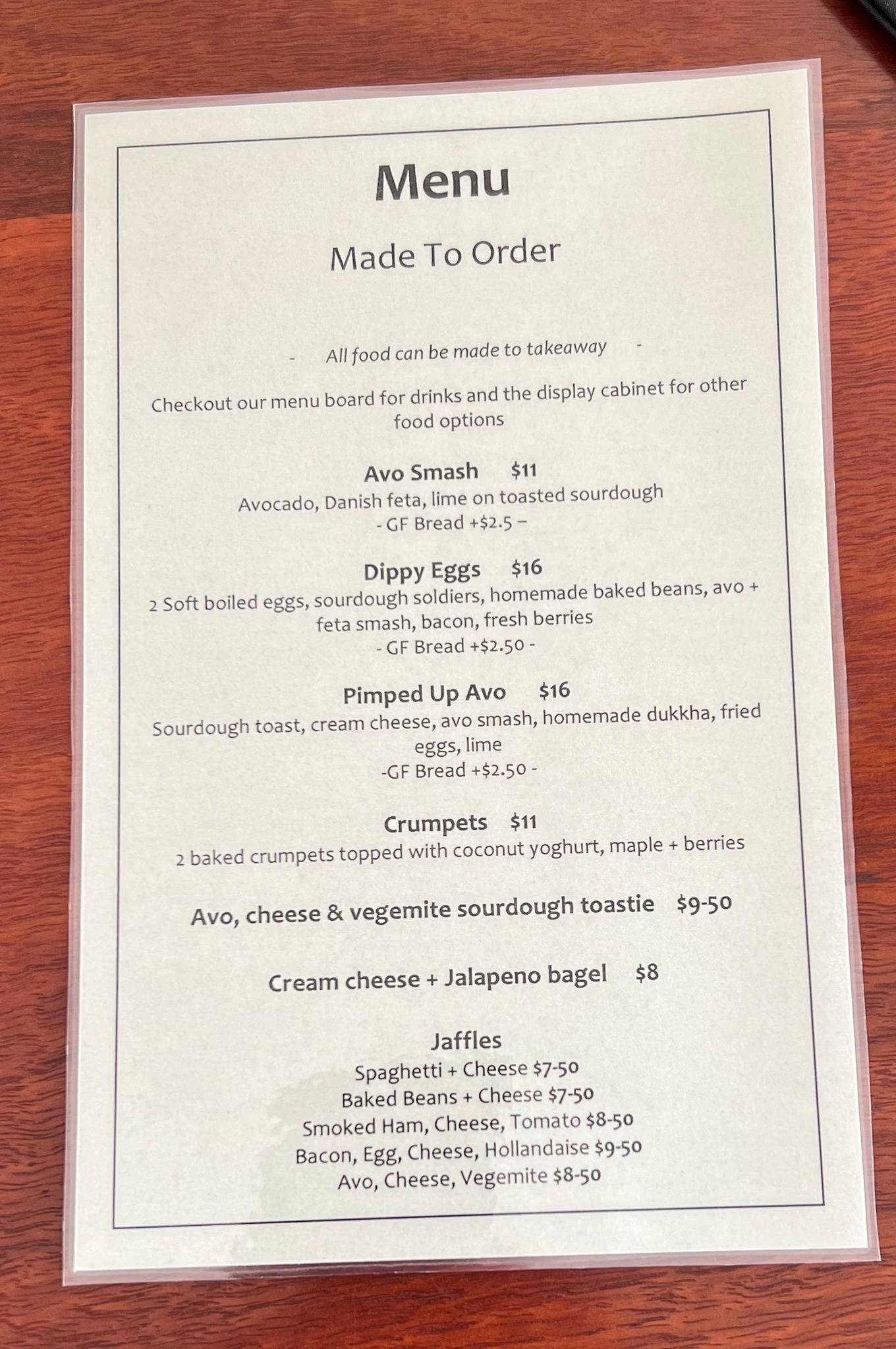 Menu at DPM Cafe, Mandurah