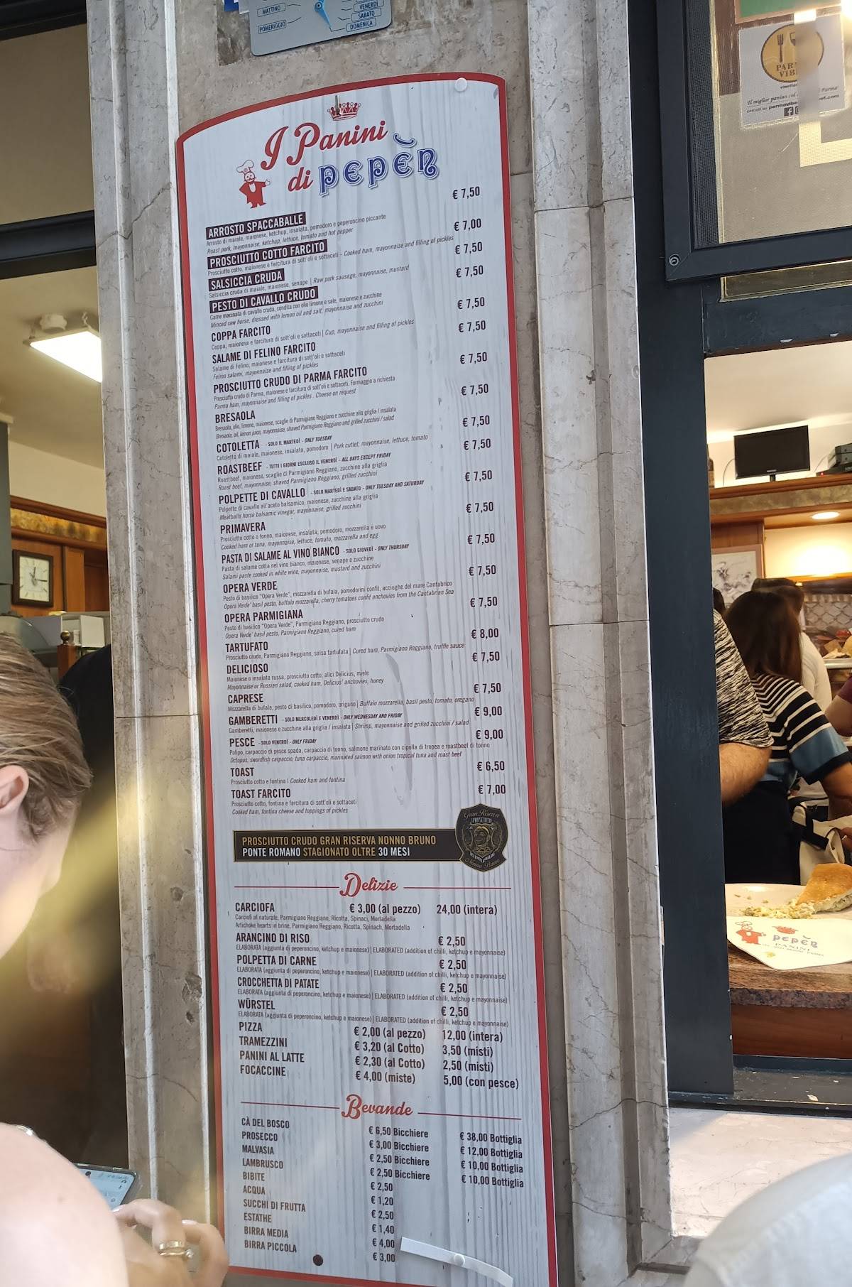 Menu at Da Pepèn fast food, Parma