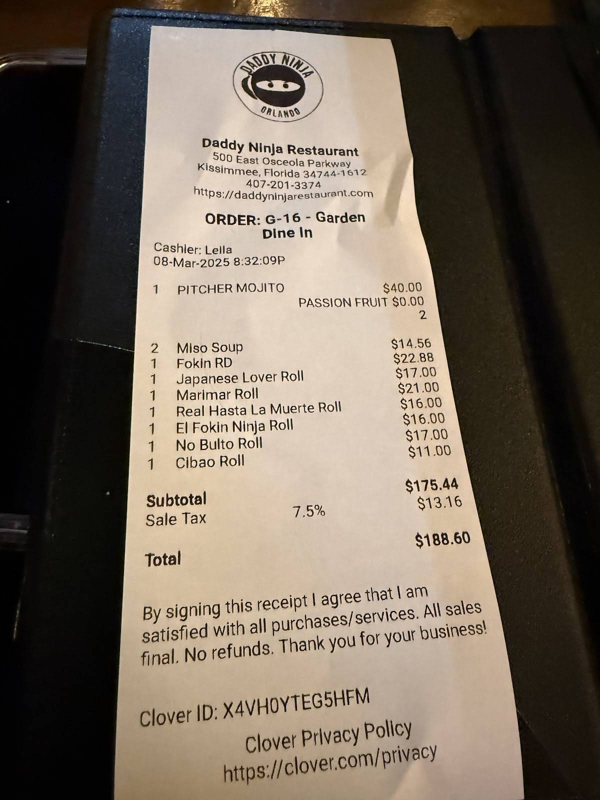 Menu at Daddy Ninja Restaurant, Kissimmee
