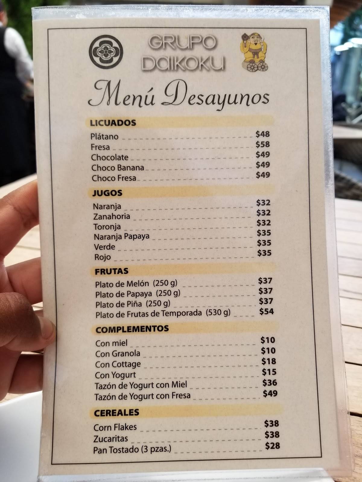 Carta del restaurante Daikoku, Ciudad del México, Londres 348