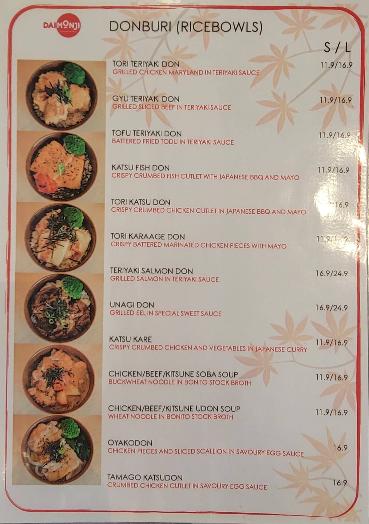 Menu at Daimonji Sushi Bar & Grill, Claremont