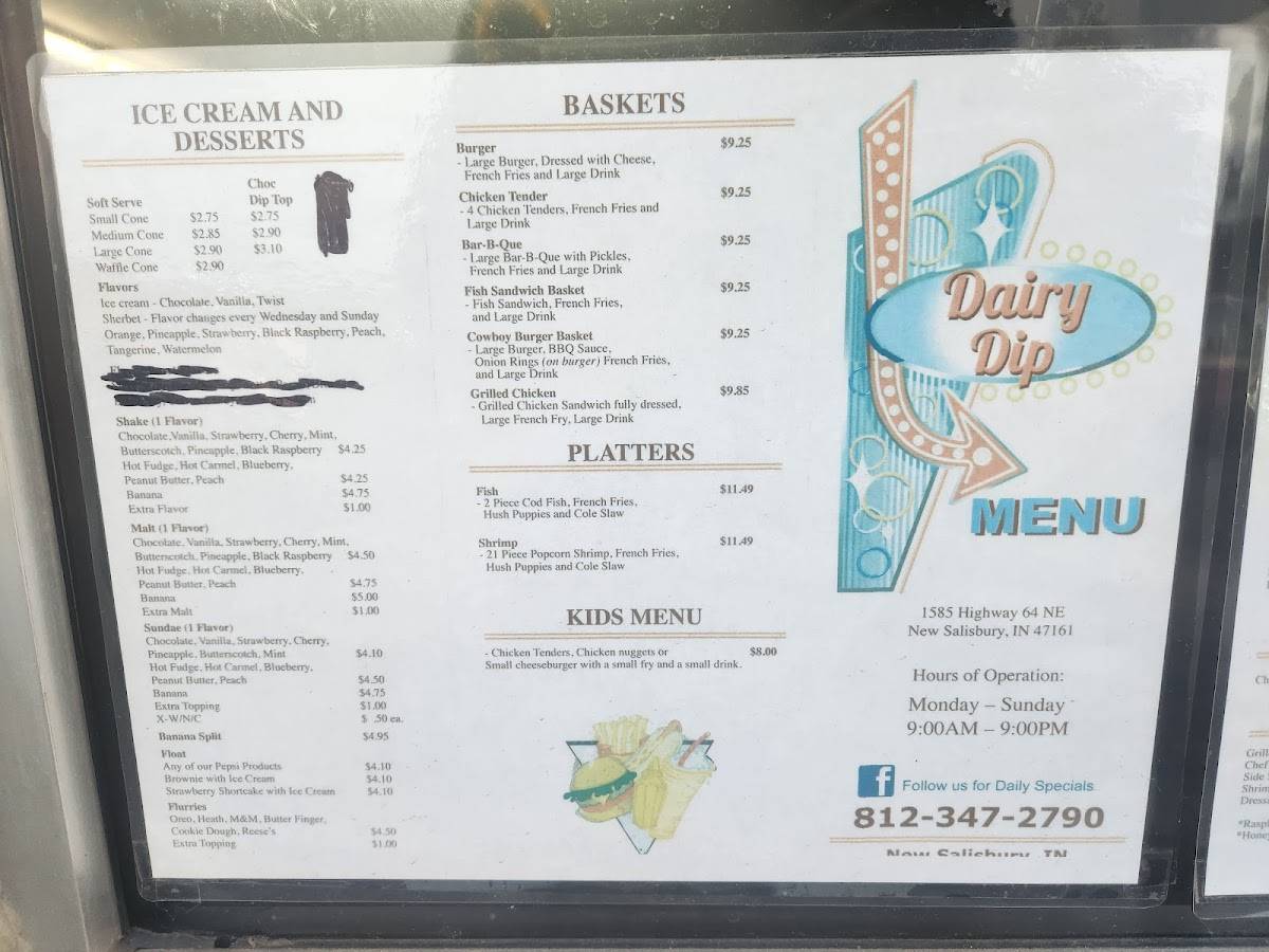 Menu at Dairy Dip restaurant, New Salisbury, Old State Rd 64 NE