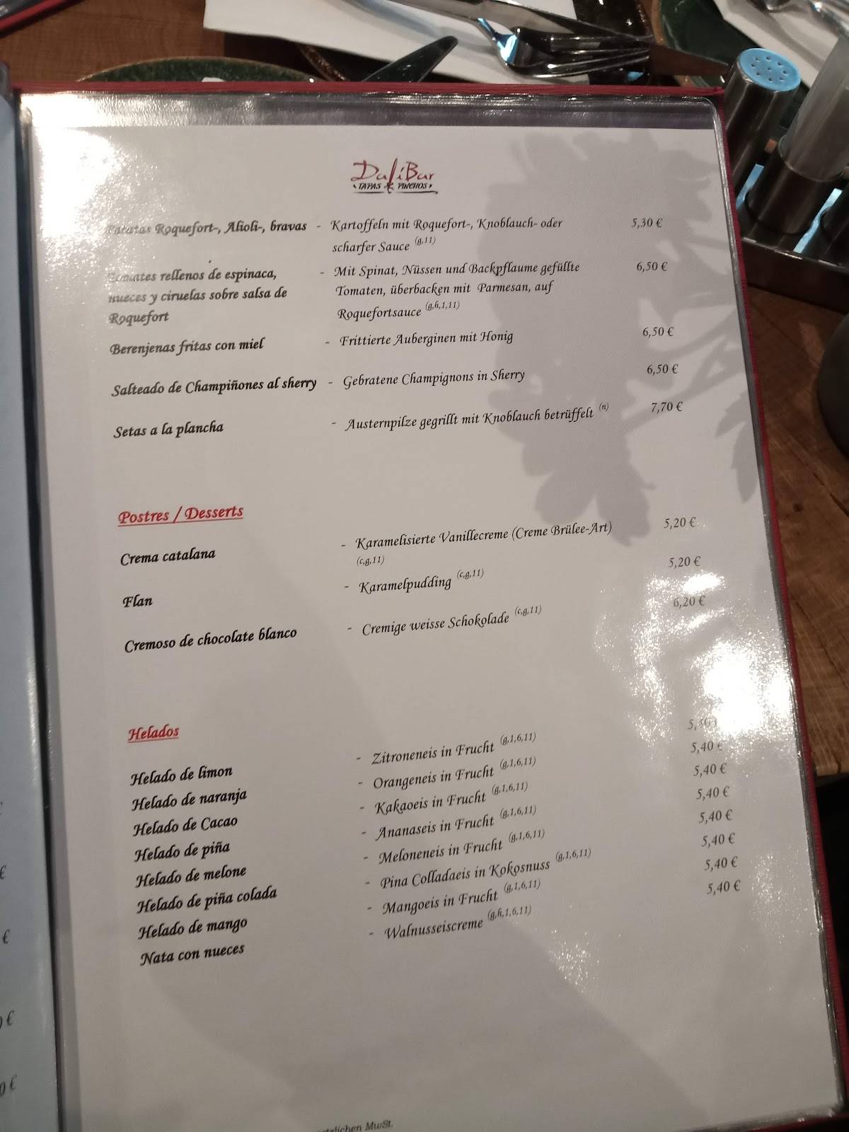 Speisekarte von Dali Tapas Bar, Hamburg
