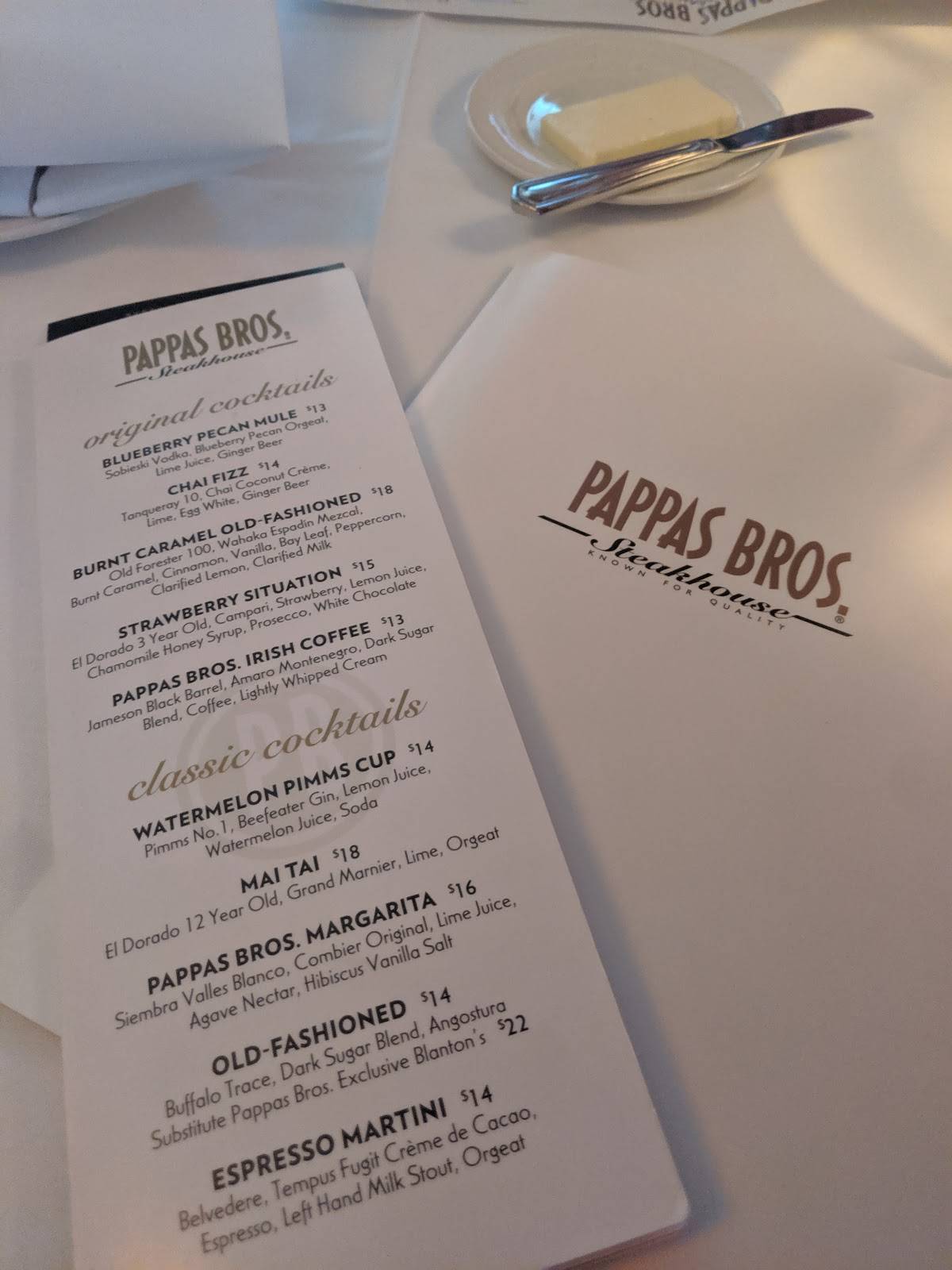 Menu at Pappas Bros. Steakhouse, Dallas