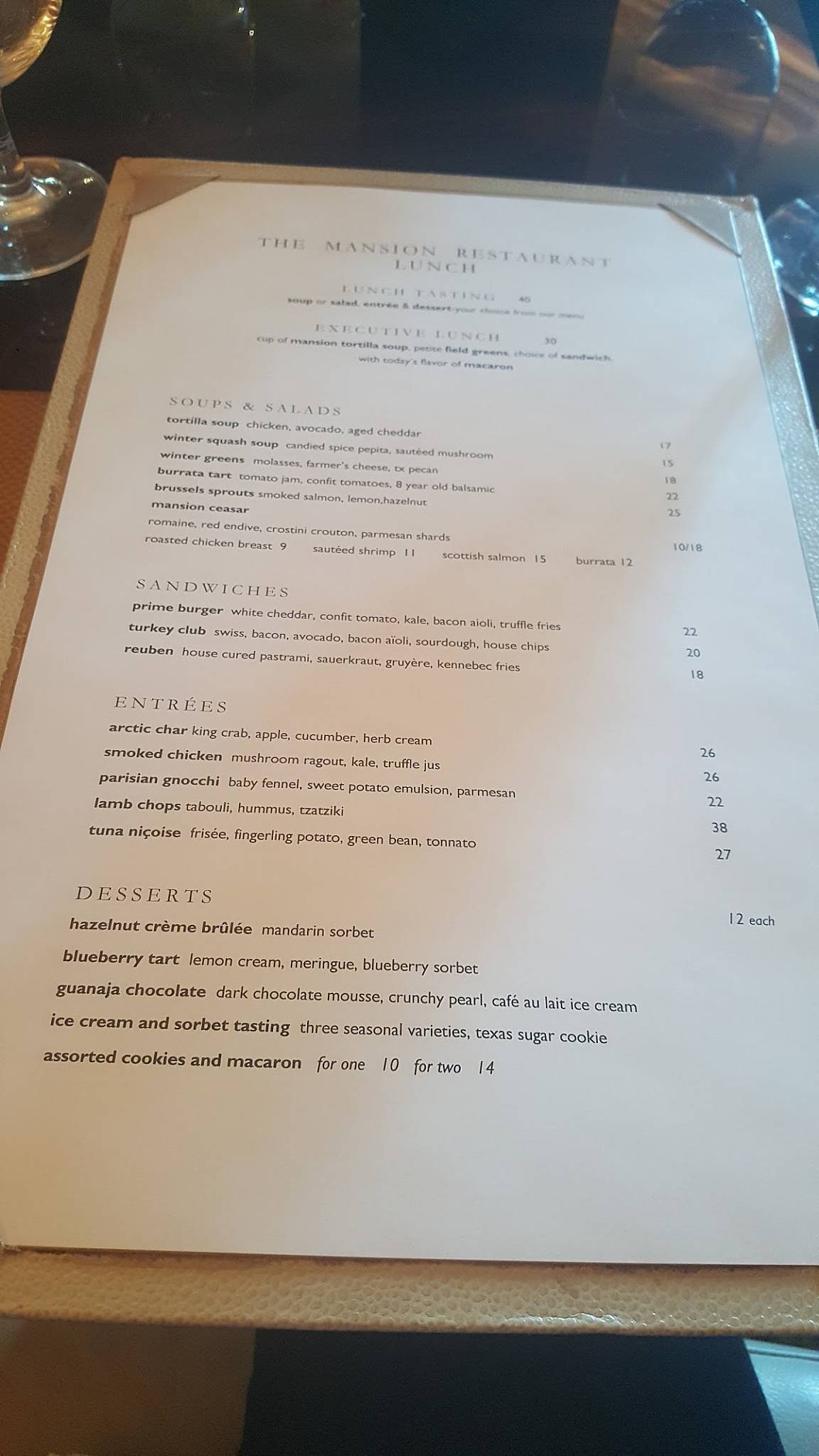 Menu at The Mansion Restaurant, Dallas, Turtle Creek Blvd