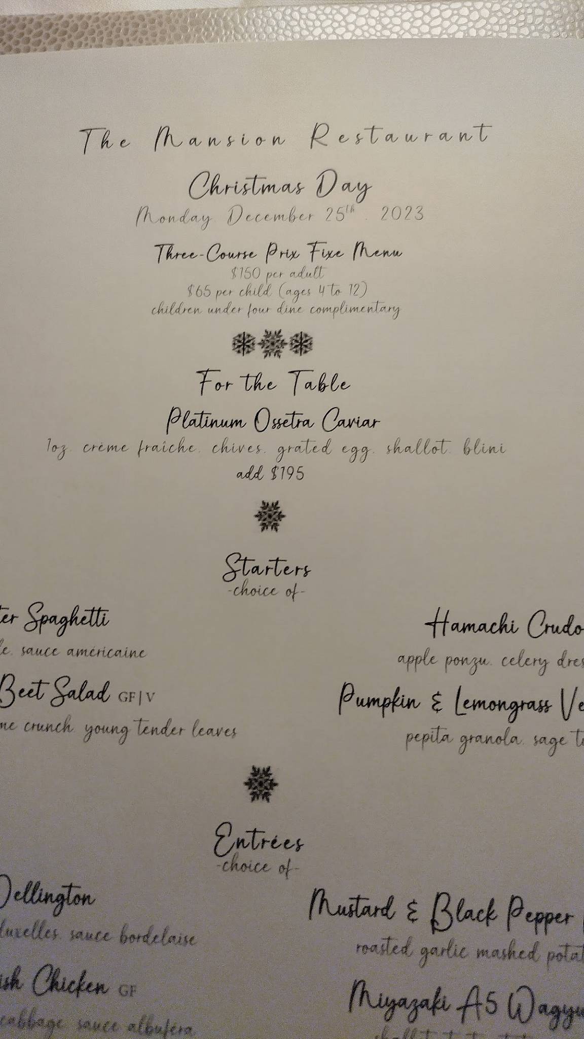 Menu at The Mansion Restaurant, Dallas, Turtle Creek Blvd
