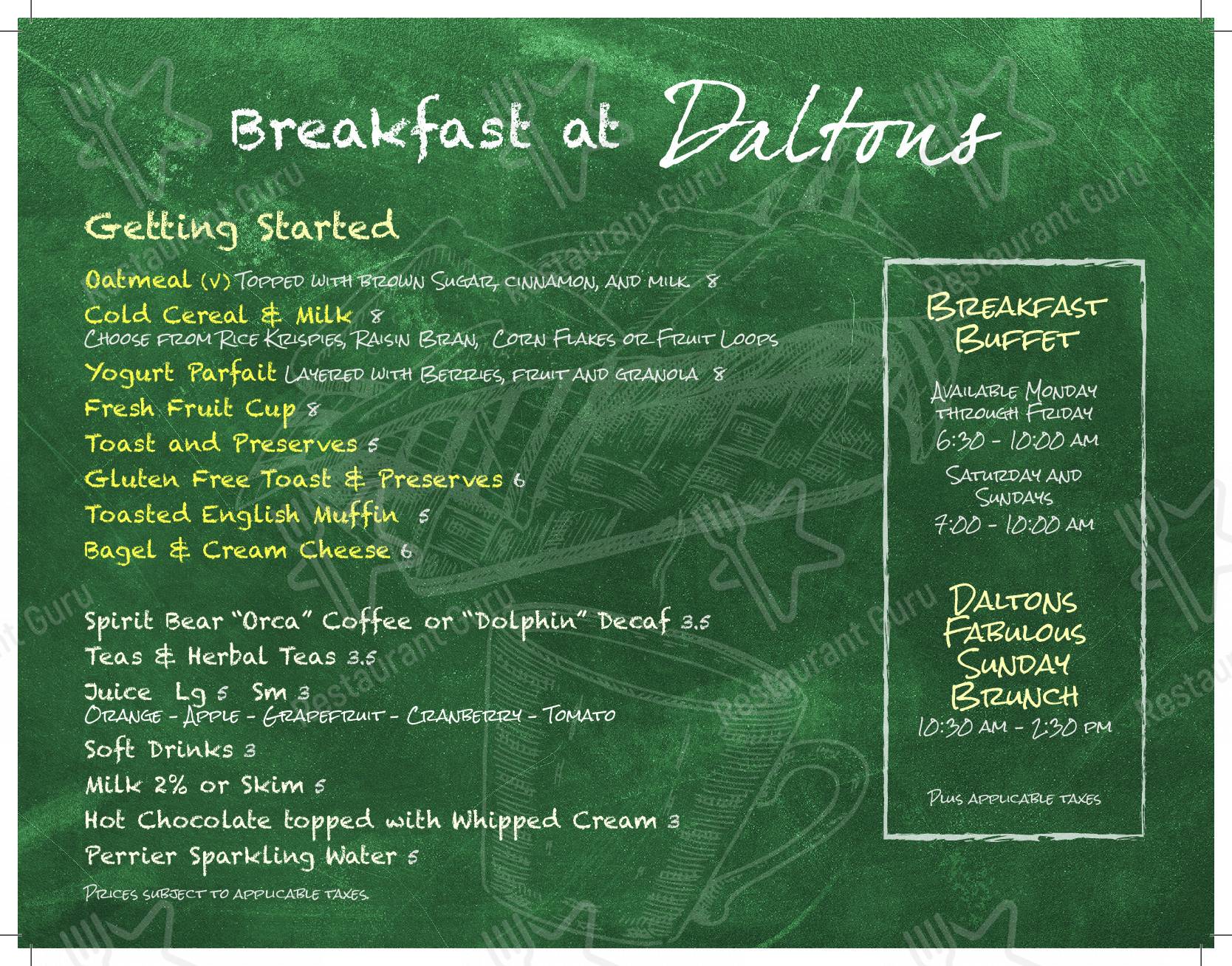 Menu at Daltons Restaurant & Lounge, Winnipeg