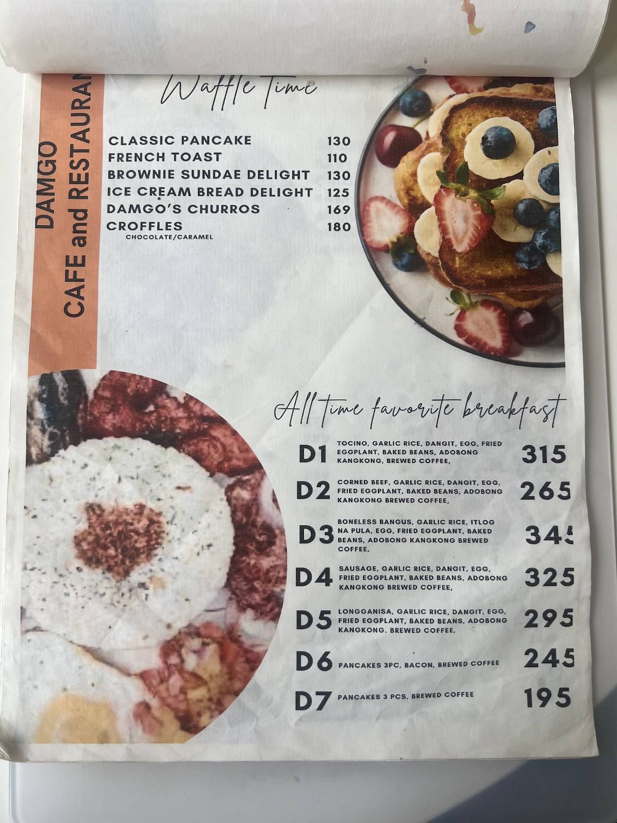 Menu at Damgo Cafe and Restuarant, Tagaytay