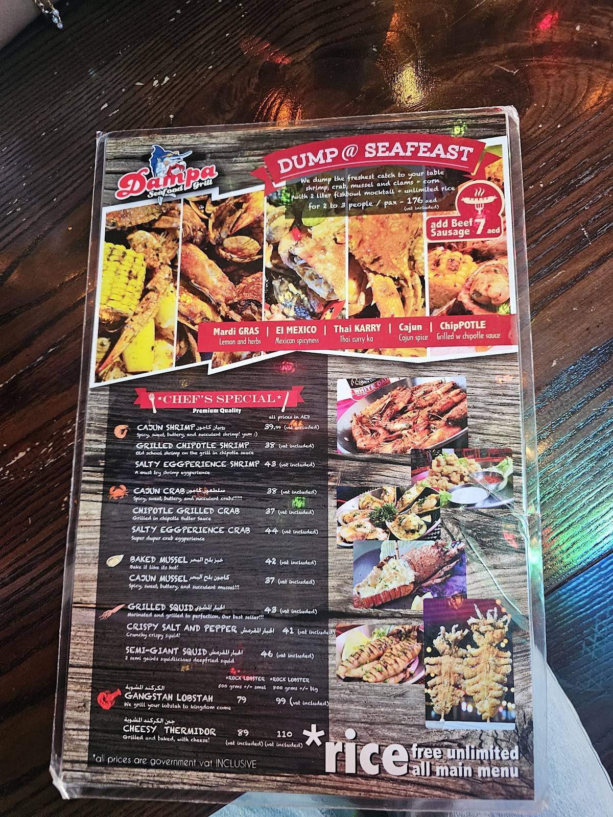 Menu at Dampa Seafood Grill - Dubai restaurant, Dubai, Baniyas Rd